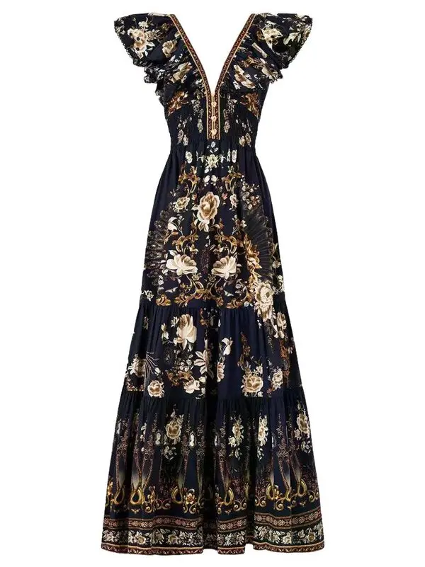 Camilla Maxi Floral-pattern Dress - Blue