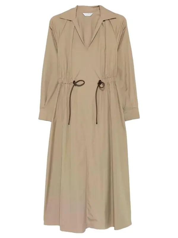 Max Mara Pedaggi Drawstring V-neck Midi Dress - Neutrals