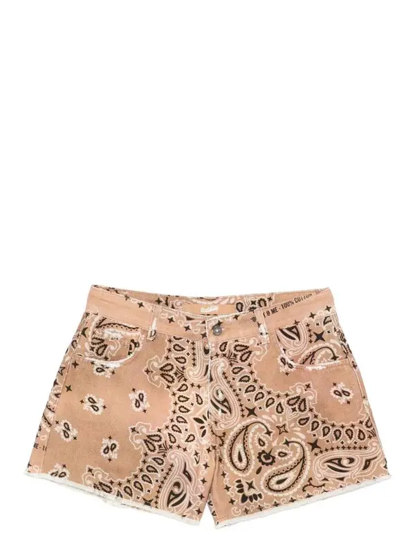 DON'T @ ME Paisley Frayed Hem Shorts - Neutrals