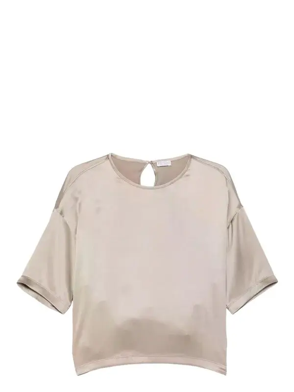 Brunello Cucinelli Short Sleeve Silk Top - Neutrals