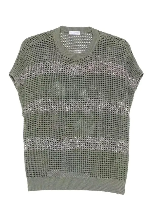 Brunello Cucinelli Striped Open Knit Top - Green