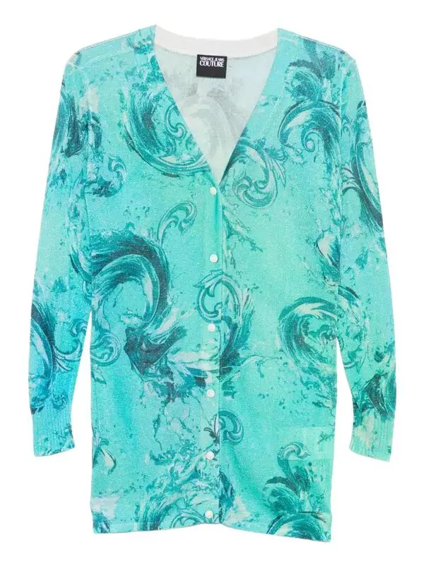 Versace Printed V-neck Cardigan - Blue