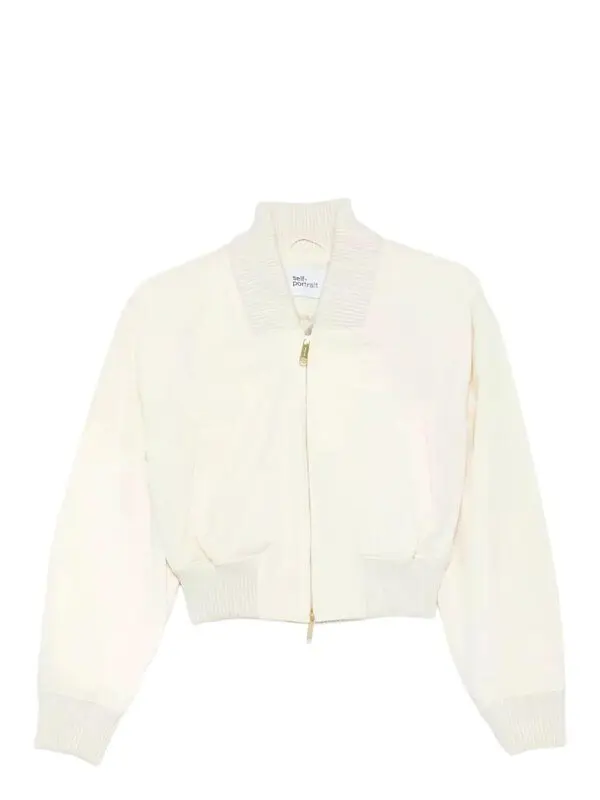 SELF-PORTRAIT Ribbed-trim Zip Bomber Jacket - Neutrals