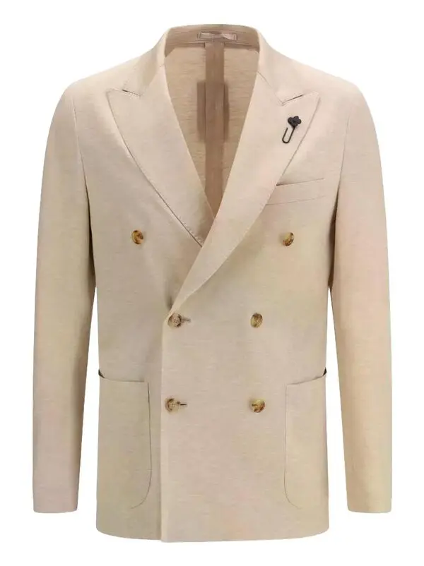 LARDINI Double-breasted Patch-pocket Blazer - Neutrals