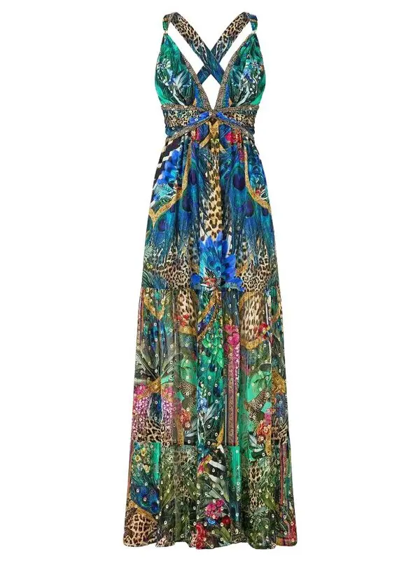 Camilla Beaded-strap Maxi Dress - Blue