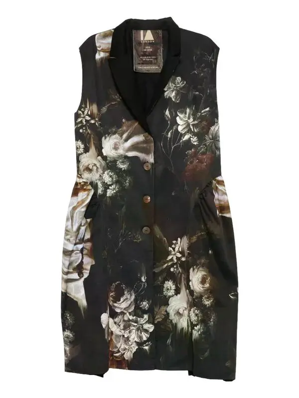 IA LONDON Floral Print Sleeveless Coat - Black