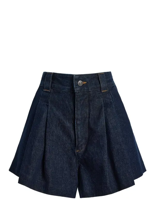 FRAME Structural Pleated Denim Shorts - Dark Wash