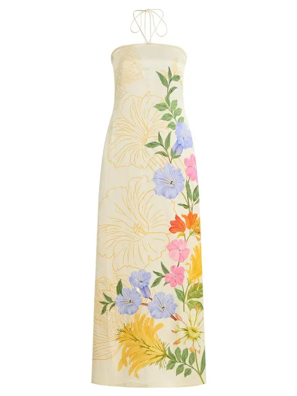 Verandah Floral Garden Linen-satin Dress - Multi