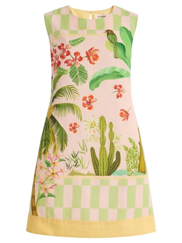 Verandah Cotton-linen Mini Shift Dress - Multi