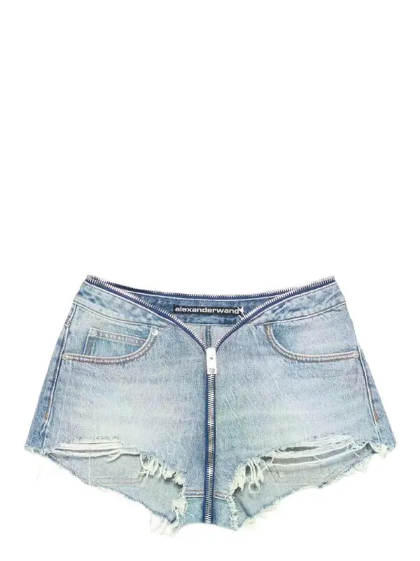 Alexander Wang Distressed Zip Denim Shorts - Blue