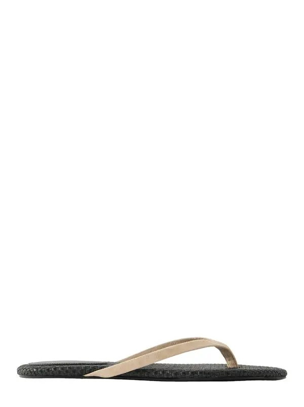 ST. AGNI Suede-trimmed Woven Flip Flops - Neutrals