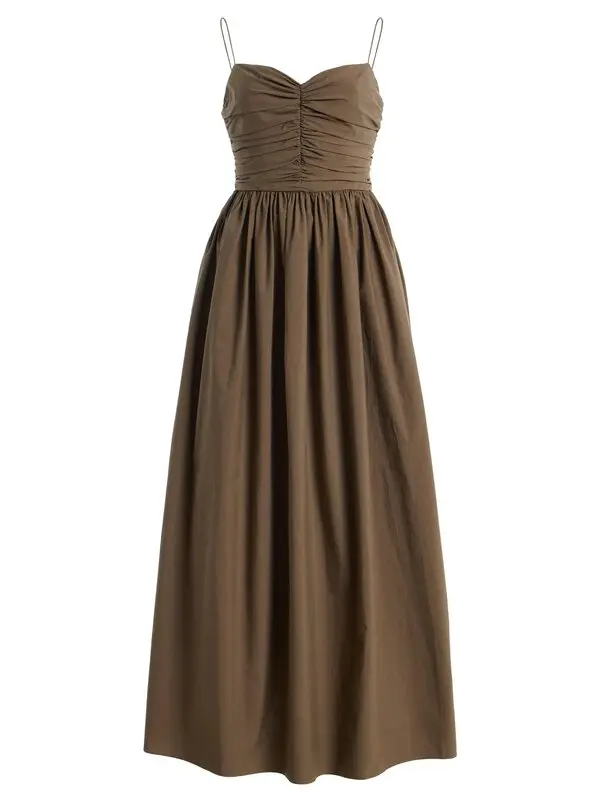 Matteau Gathered Bodice Cotton Midi Dress - Green