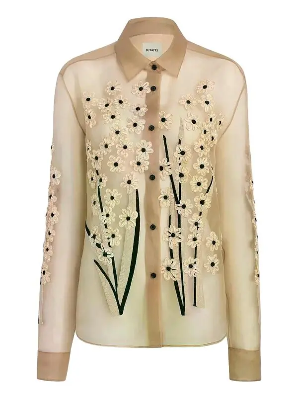 Khaite Argo Embroidered Top - Neutrals