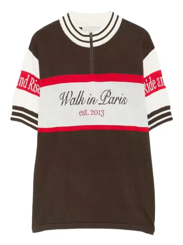 WALK IN PARIS Striped Short Sleeve T-shirt - Brown