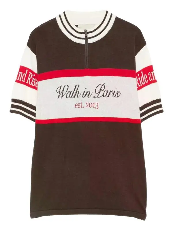 WALK IN PARIS Striped Short Sleeve T-shirt - Brown