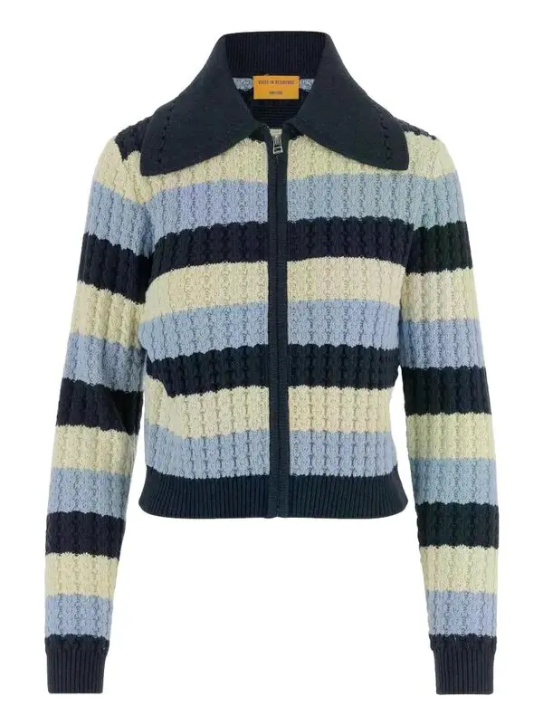 Guest In Residence Kirby Striped Wide-collar Zip-up Knit Jacket - Blue