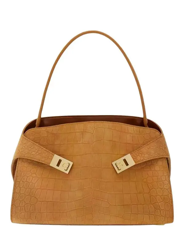 FERRAGAMO Medium Hug Suede Shoulder Bag - Brown