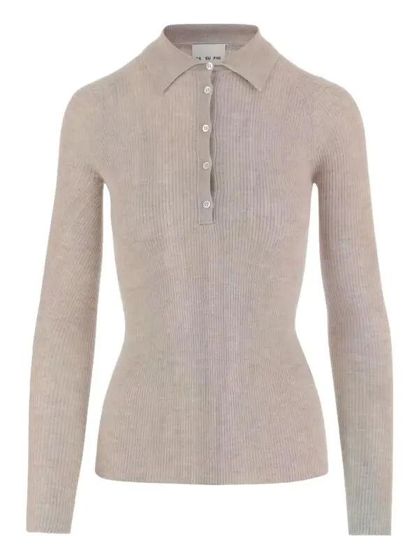 SA SU PHI Ribbed Button Polo Shirt - Neutrals