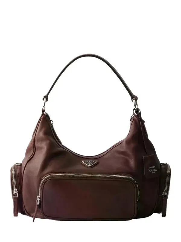Prada Medium Washed Leather Hobo Bag - Brown