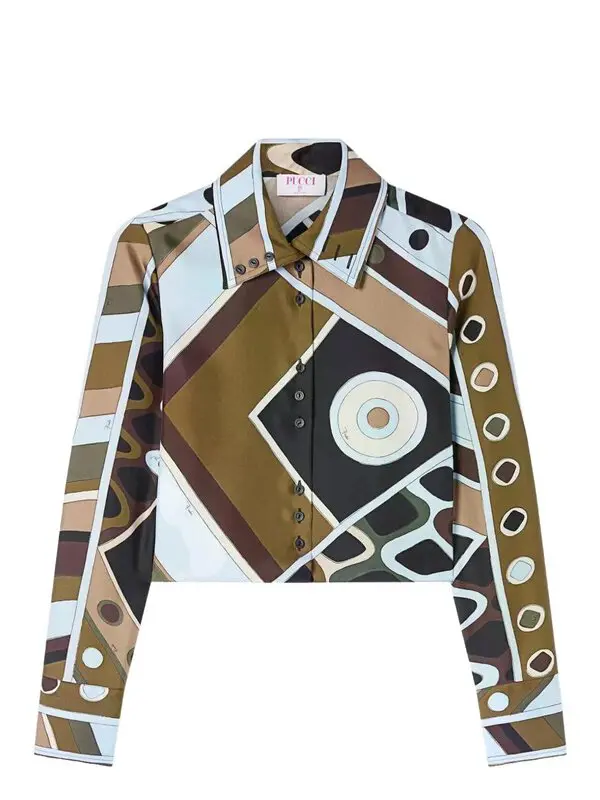 Emilio Pucci Vivara-print Silk Crop Shirt - Brown