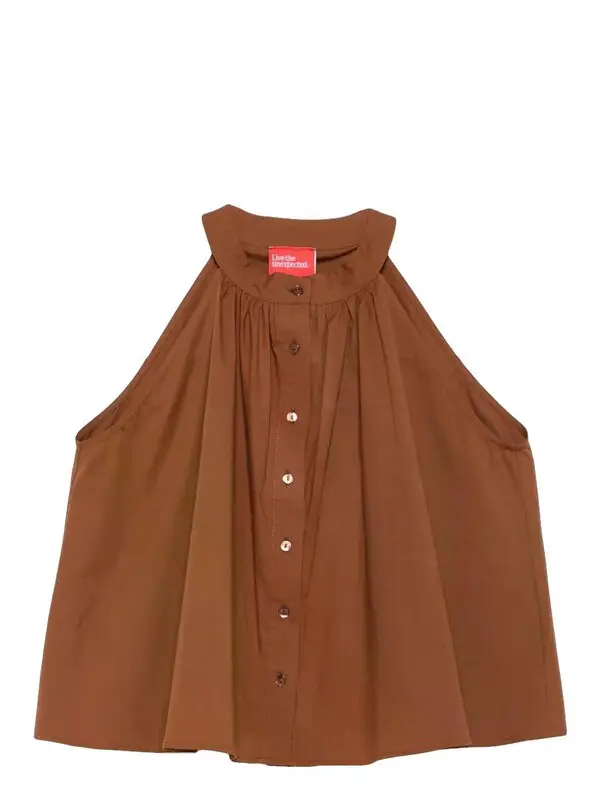 MERCI Button Halterneck Top - Brown