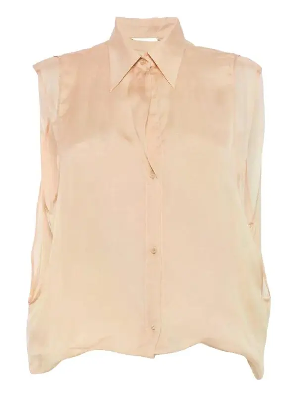 ALYSI Buttoned Collarless Top - Neutrals