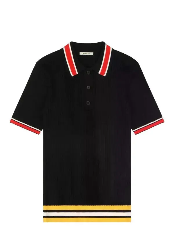 ENTIRE STUDIOS Striped Ribbed Polo Shirt - Black
