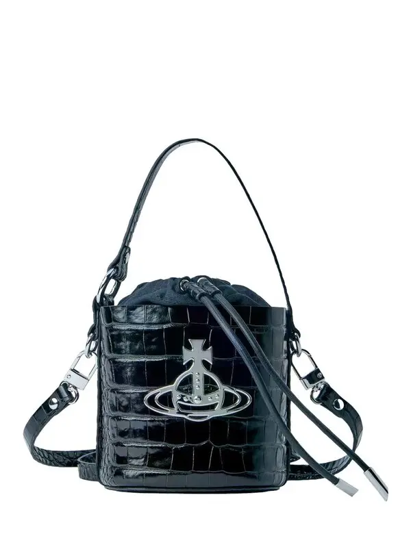 VIVIENNE WESTWOOD Croc-embossed Drawstring Bucket Bag - Black