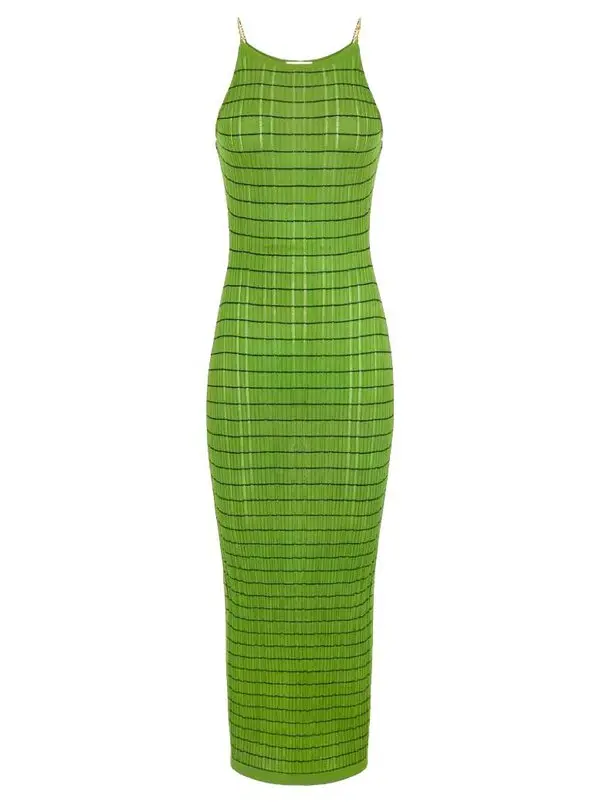 Elisabetta Franchi Striped Knit Maxi Dress With Chain Straps - Green