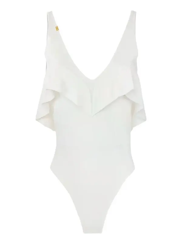 Elisabetta Franchi V-neck Flounce Bodysuit - White