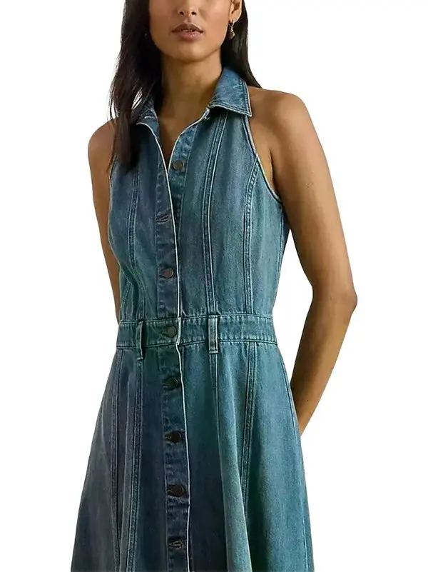 Ralph Lauren Panelled Denim Sleeveless Midi Shirt Dress - Blue