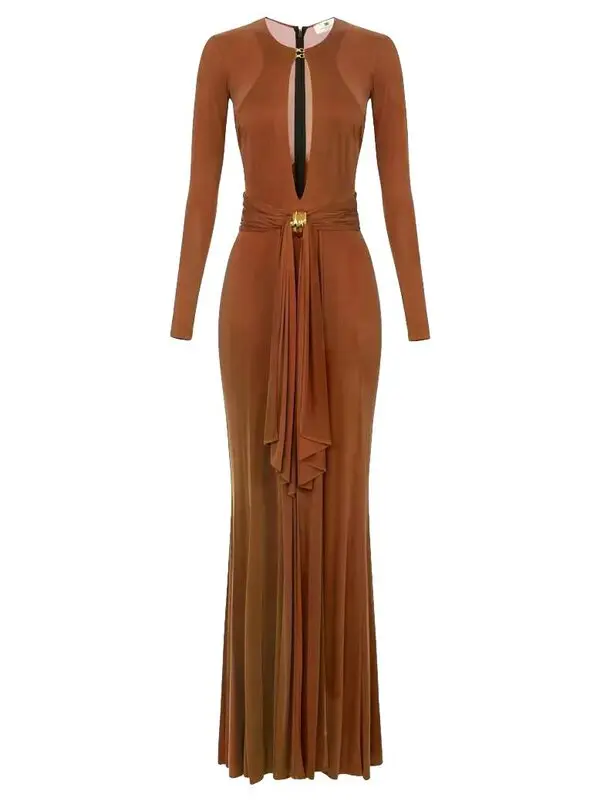Elisabetta Franchi Keyhole Design Embellished Dress - Brown