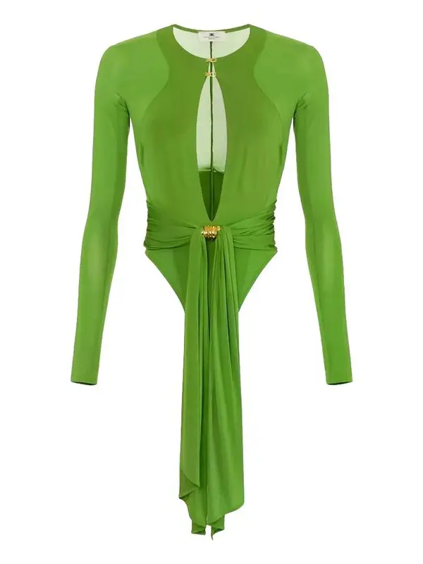 Elisabetta Franchi Draped Bodysuit With Jewel Clasp - Green
