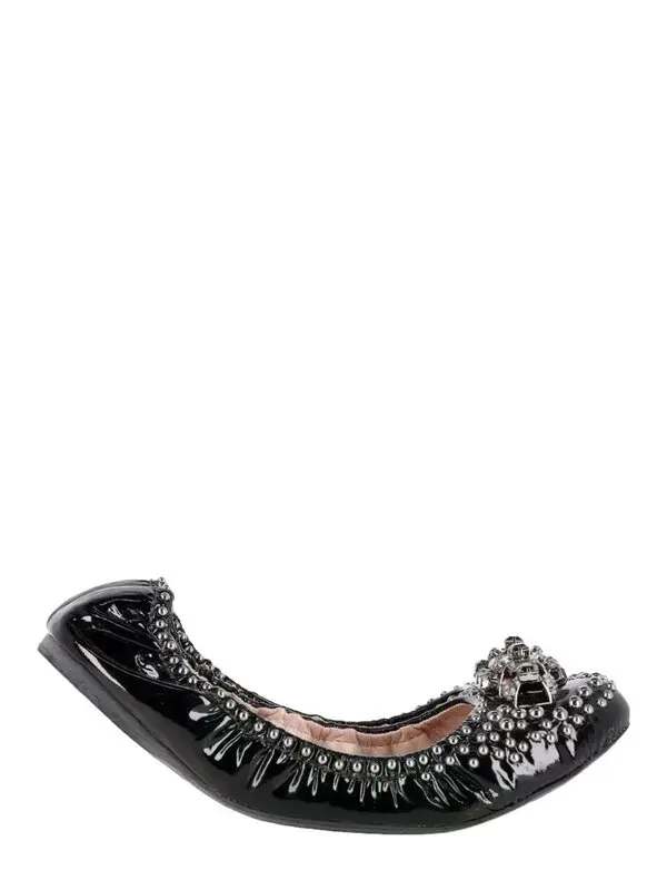 Miu Miu Embellished Patent Leather Ballet Flats - Black