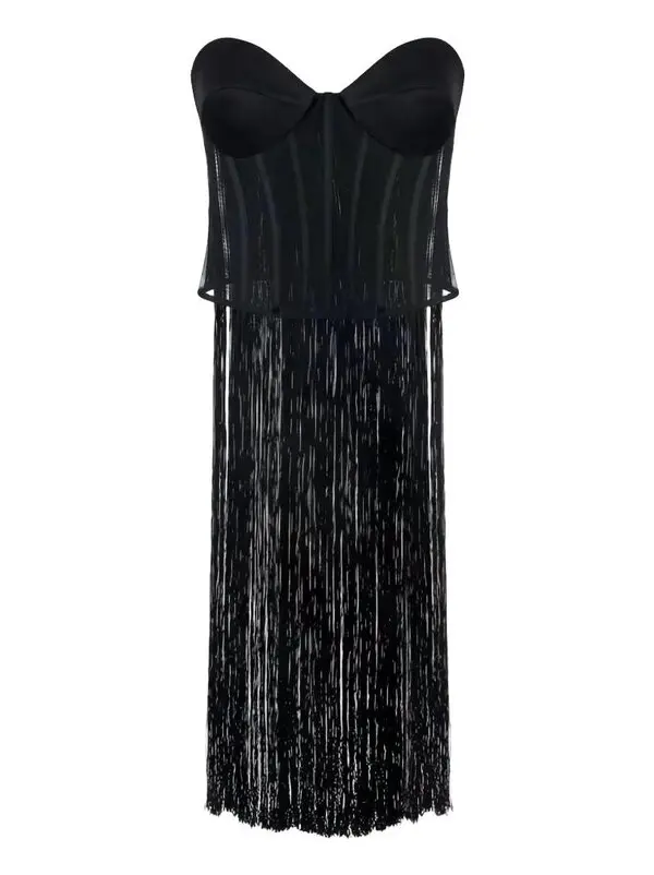Elisabetta Franchi Tulle Fringe Bustier Top - Black