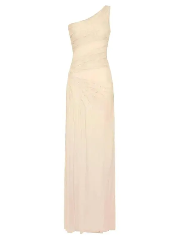 Elisabetta Franchi One-shoulder Beaded Maxi Dress - Neutrals