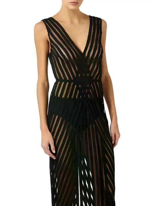 Elisabetta Franchi Ribbon V-neck Maxi Dress - Black