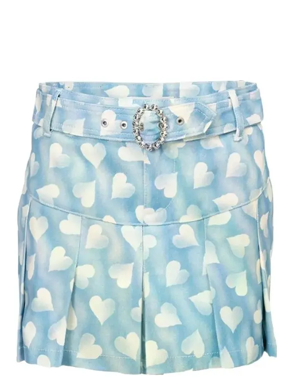 Alessandra Rich Heart Print Mini Skirt - Blue