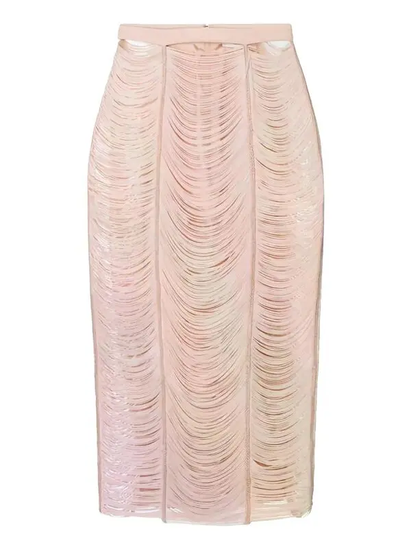 Elisabetta Franchi Fringe Textured Midi Skirt - Neutrals
