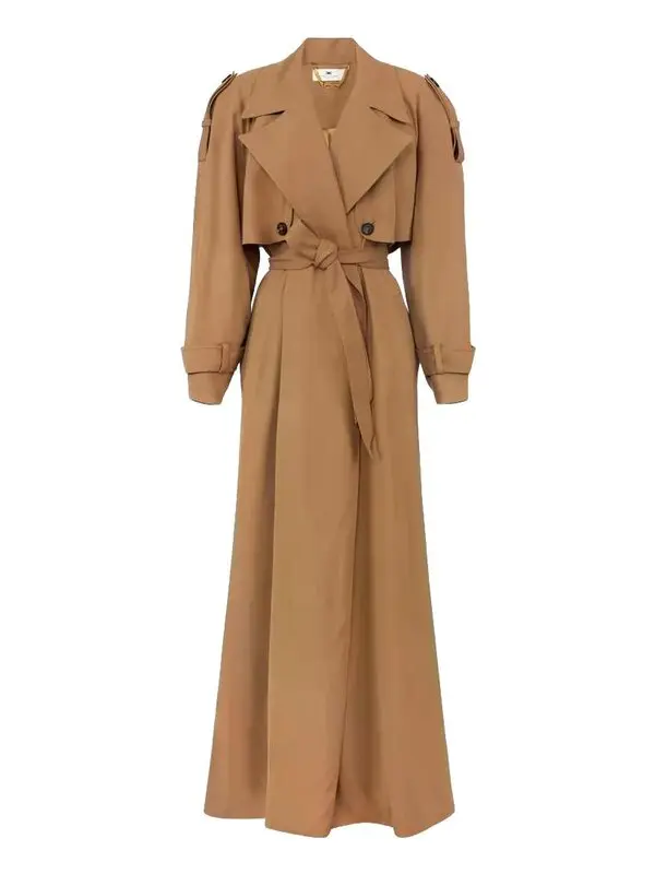 Elisabetta Franchi Flowing Gabardine Trench Coat - Neutrals