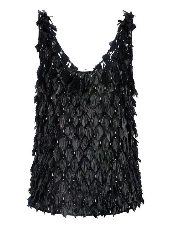 Elisabetta Franchi Tulle Top With 3d Embroideries - Black