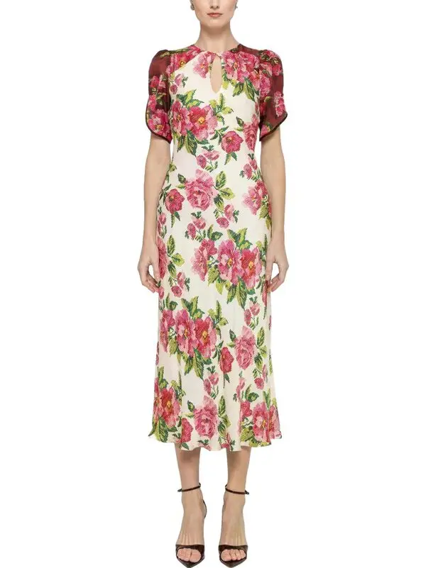 NISSA Floral-print Midi Dress - Neutrals