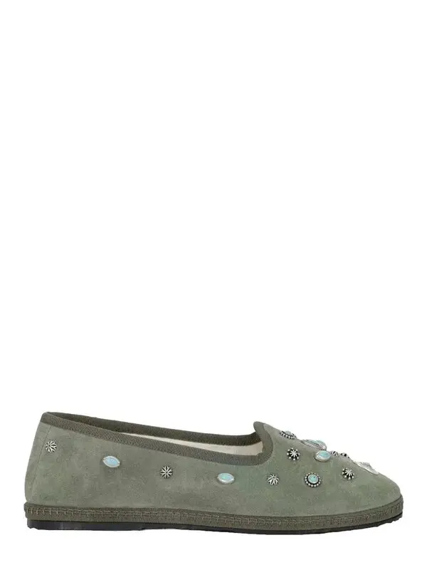 FORTELA Studded Suede Ballet Flats - Green