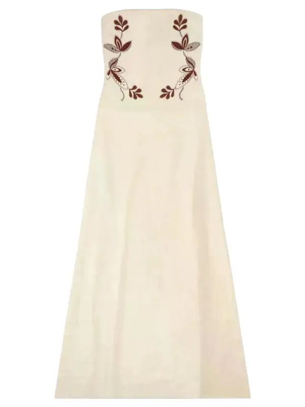 FORTELA Floral-embroidered Strapless Dress - Neutrals