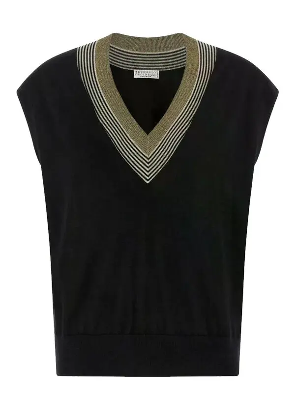 Brunello Cucinelli V-neck Striped Vest - Black