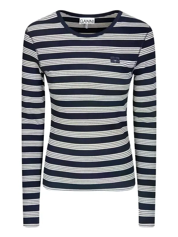 GANNI Striped Long-sleeve T-shirt - Blue