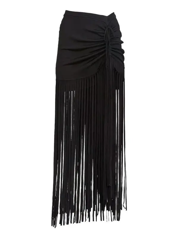 TOCCIN Amalia Ruched Fringed Maxi Skirt - Black