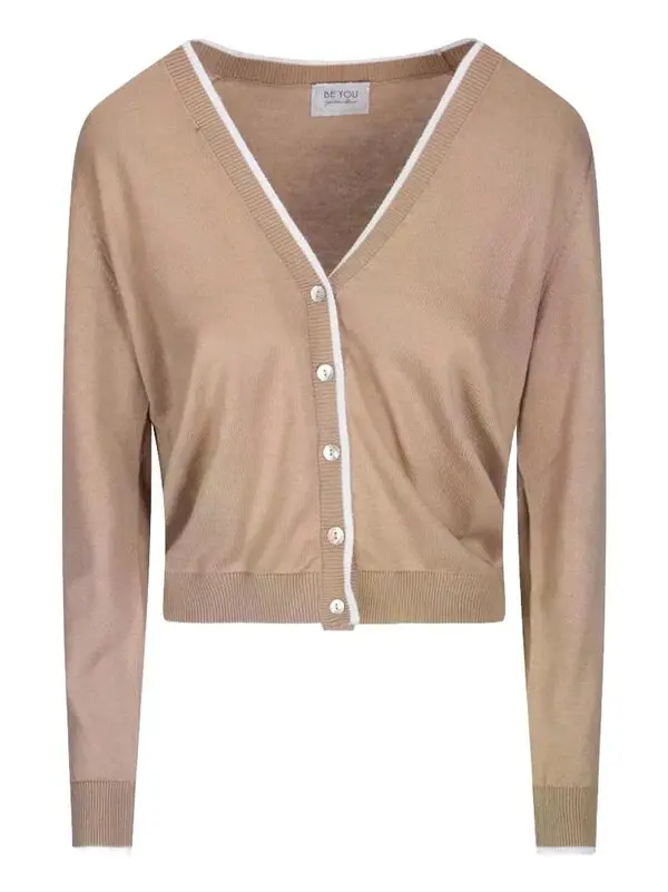 BE YOU Buttoned V-neck Cardigan - Neutrals