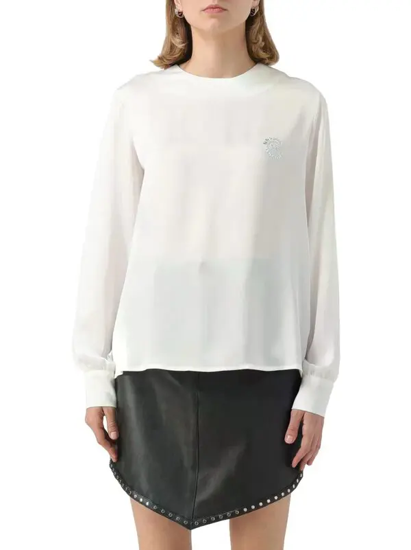 GAELLE Brooch Embellished Satin Shirt - White