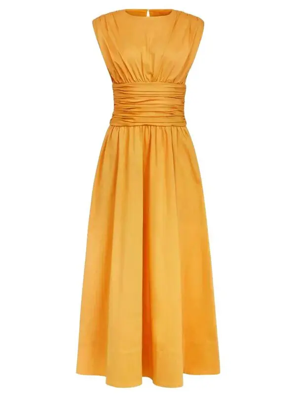 TOCCIN Evangeline Ruched Midi Dress - Yellow